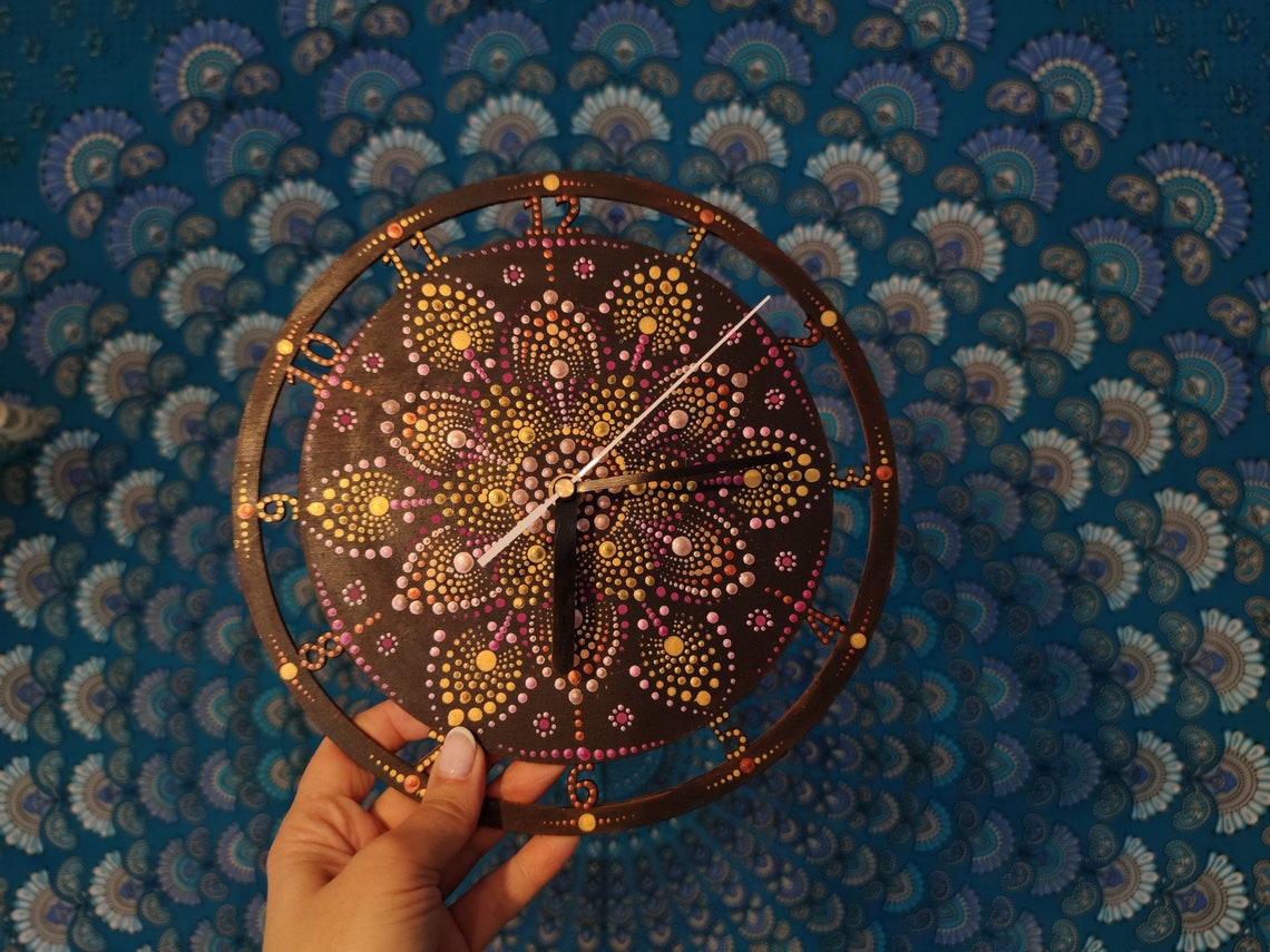 Mandala Clock, Painted With the Dot Method, Handicraft, Dot Mandala Art ...