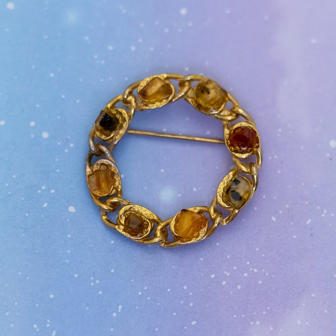 Vintage Round Oval Stone Rock Gems Circular Ring Brooch | J30 - Etsy