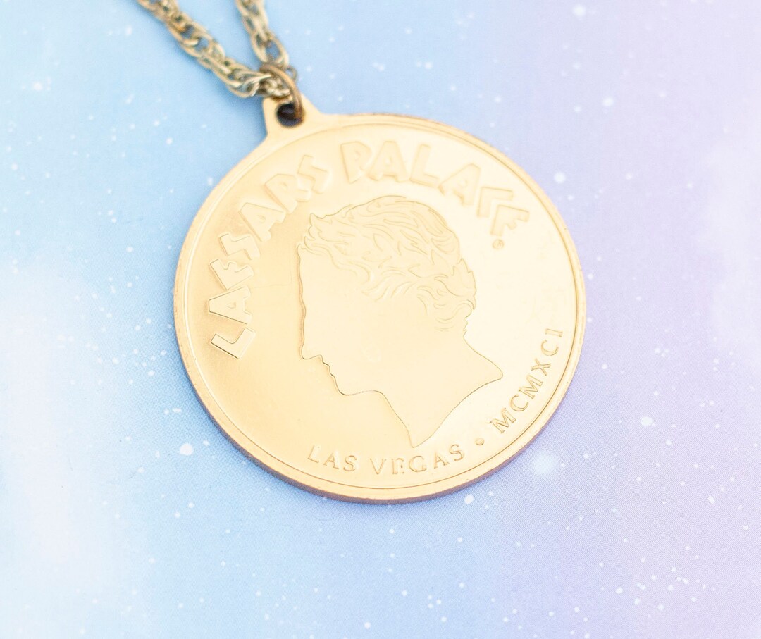 Vintage Golden Caesar's Palace Coin Necklace Gold Tone - Etsy
