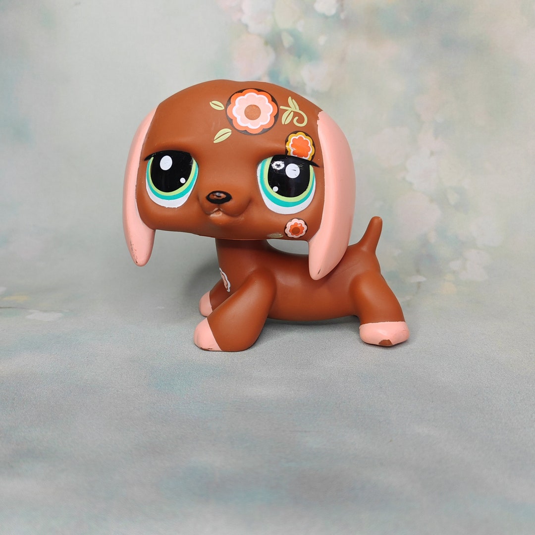 Littlest Pet Shop 13 Cm or 5 Jumbo Brown Peach Dachshund Flower Green ...
