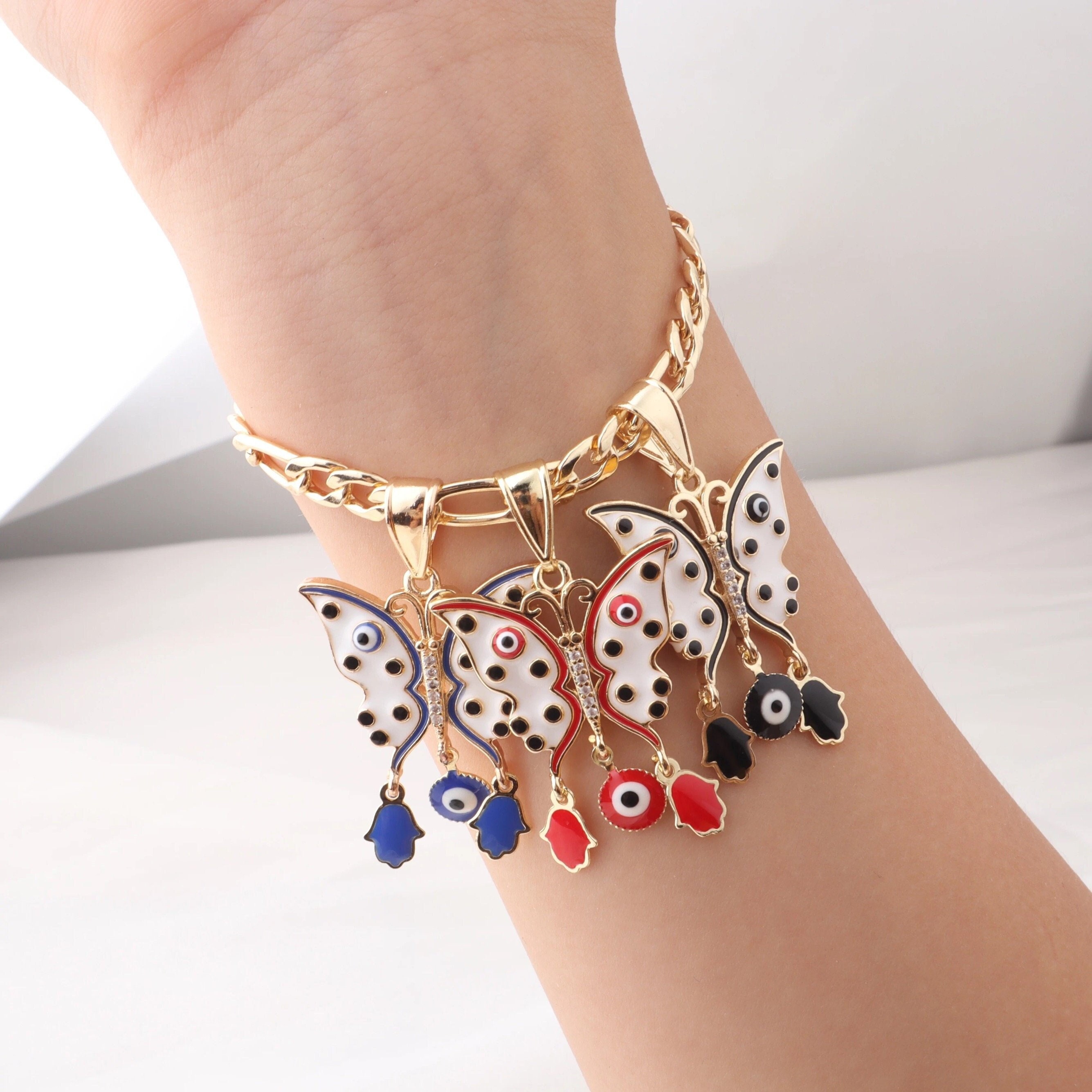 Evil Eye Hamsa Butterfly Necklace Pendant - Etsy