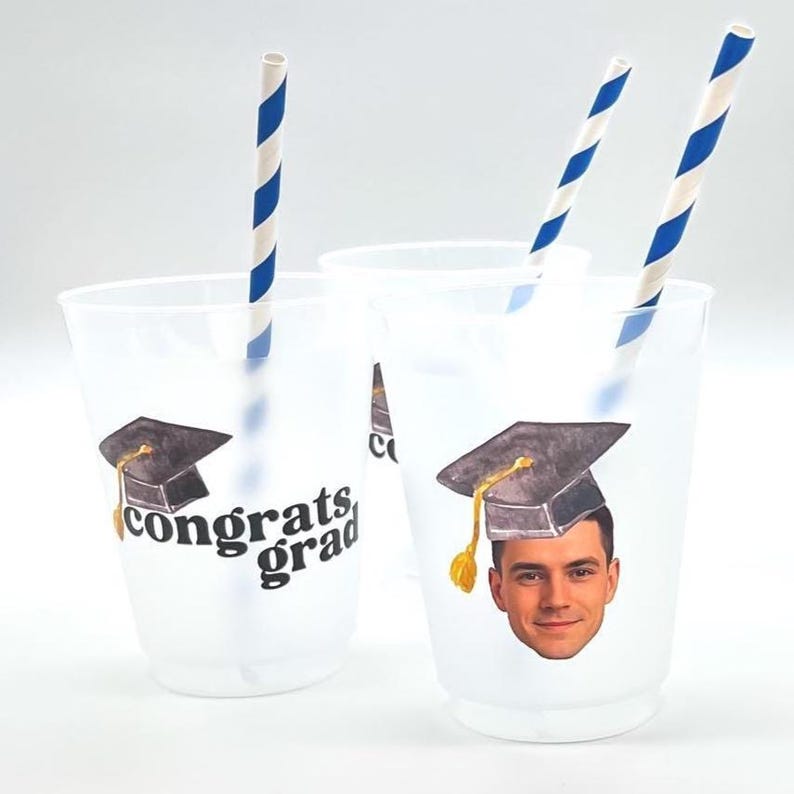 Graduation Party Cups | Frosted 16 Oz, Class of 2026, Custom Face ...