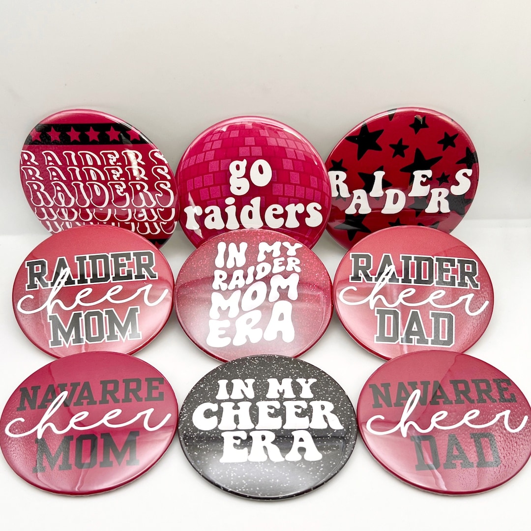Raiders Cheer Buttons Cheer Mom Cheerleading Gift Cheer Dad Coach Cheer ...