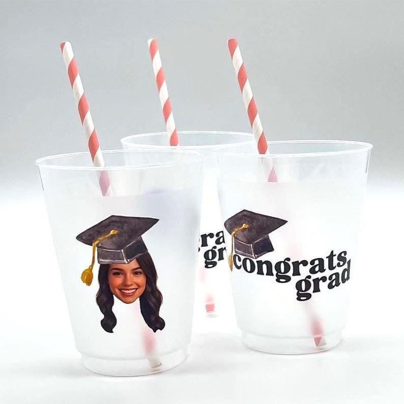 Graduation Party Cups | Frosted 16 Oz, Class of 2026, Custom Face ...