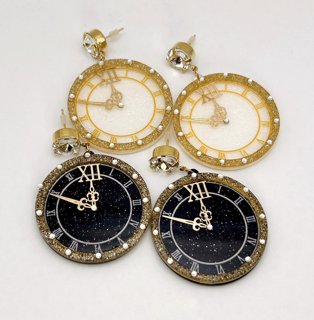 NYE Clock Earrings | New Year 2025 Jewelry | NYE Wedding & Party ...
