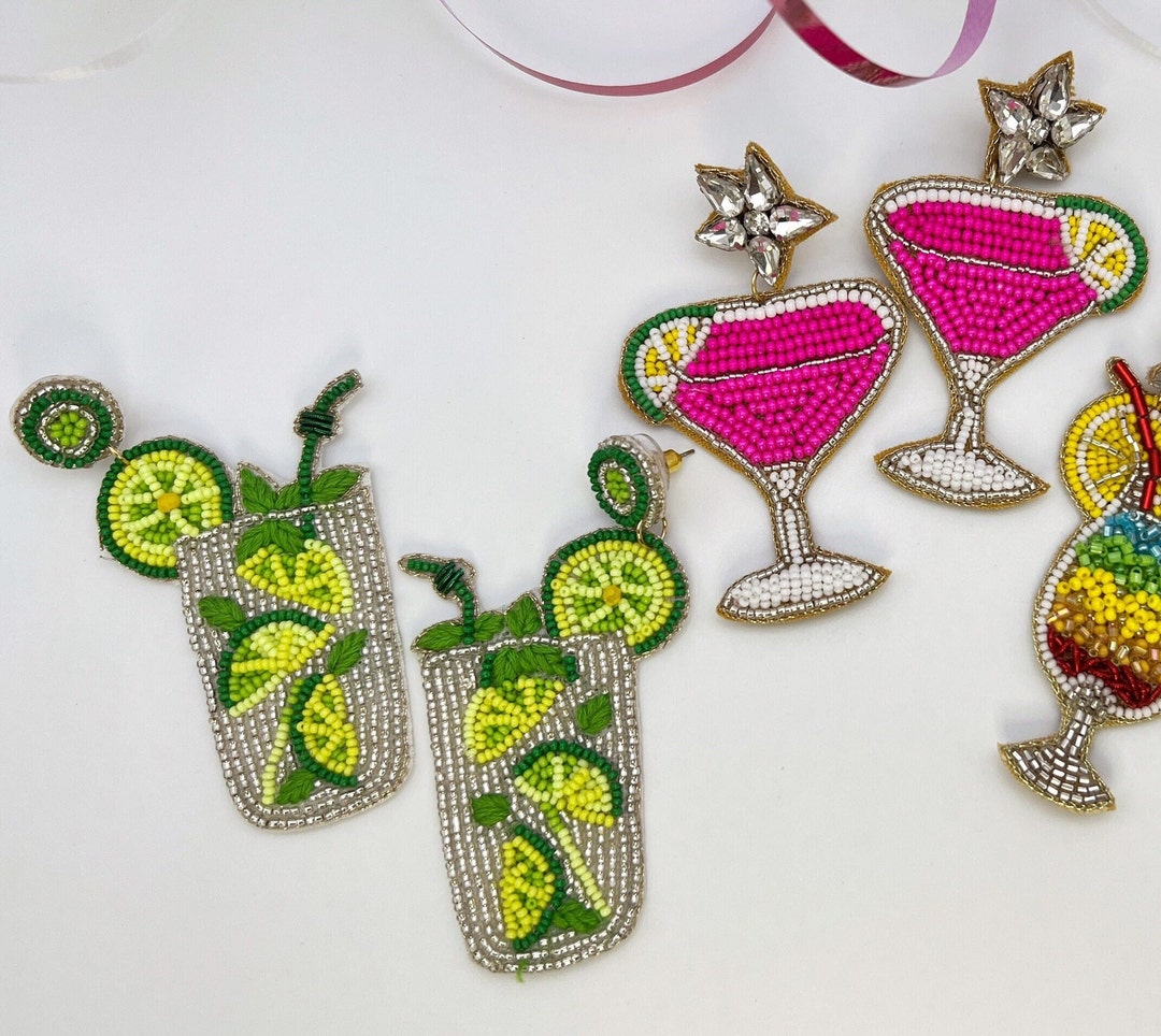 Hello Summer Earrings - Beaded Cocktail Jewelry, Mojito Earrings, Cosmo ...
