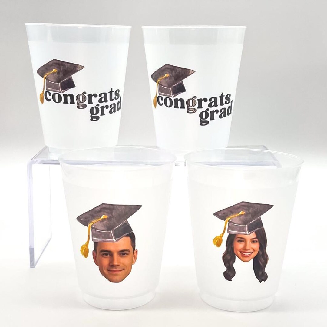 Graduation Party Cups | Frosted 16 Oz, Class of 2026, Custom Face ...