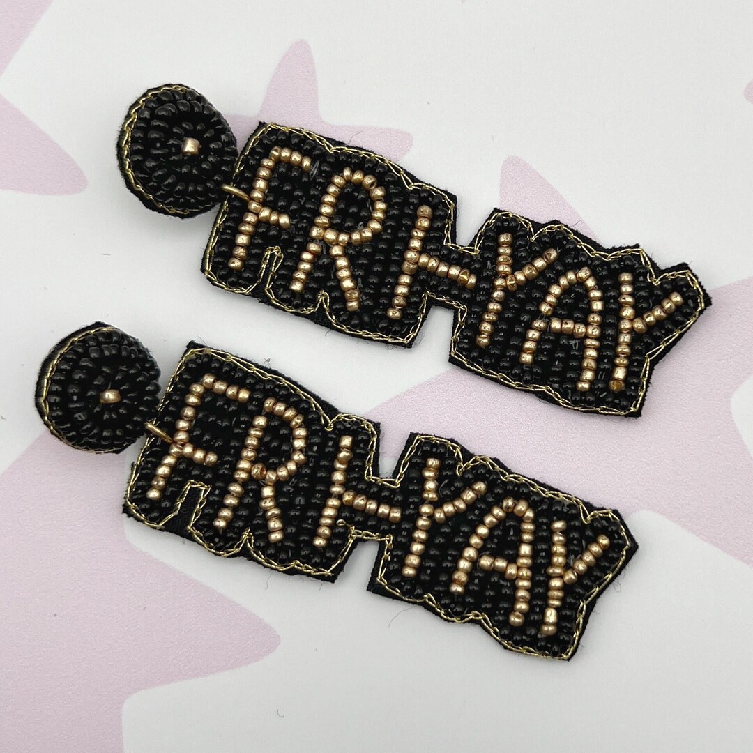 Black & Gold "friyay" Dangle Earrings | TGIF Teacher, Teacher Earrings ...