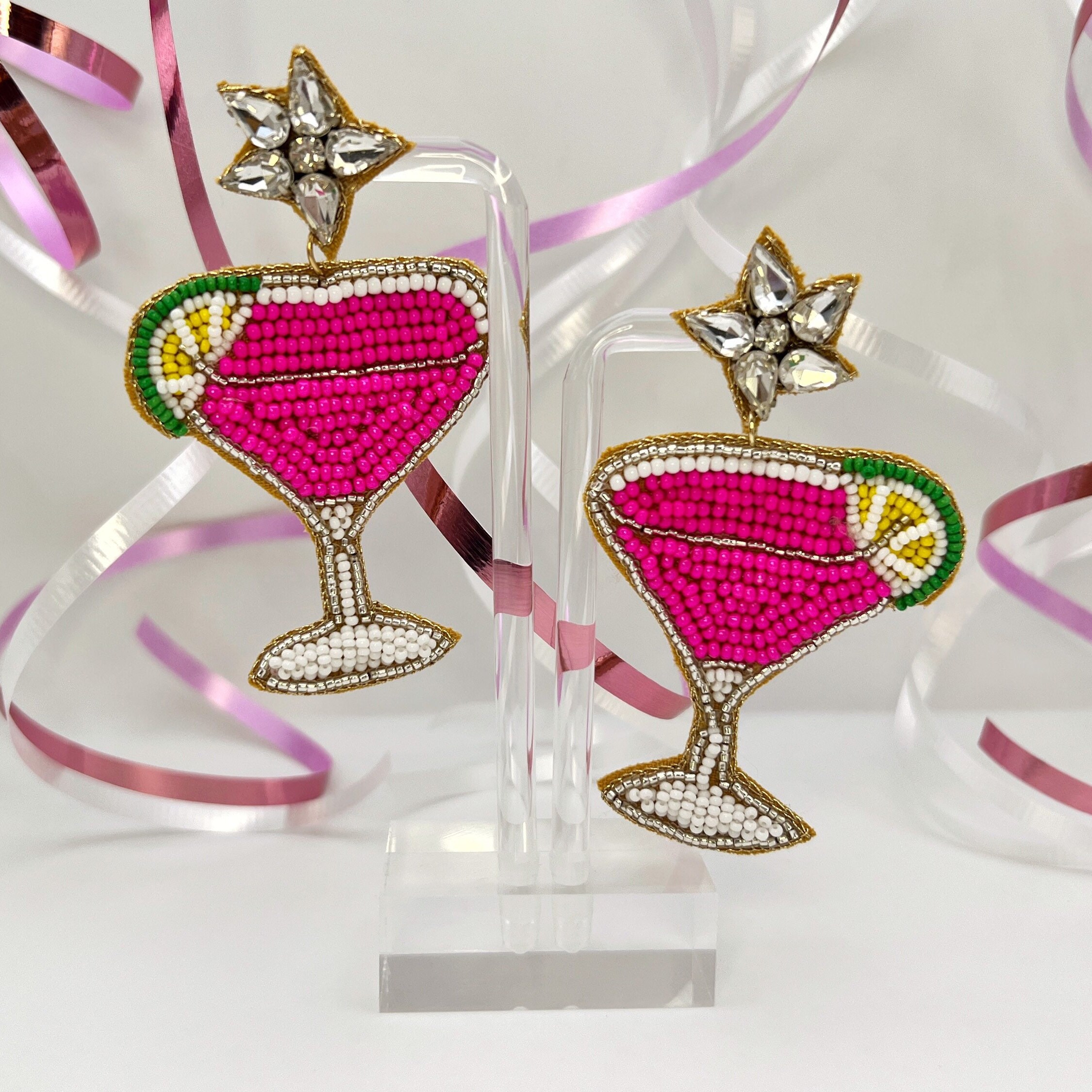 Hello Summer Earrings - Beaded Cocktail Jewelry, Mojito Earrings, Cosmo ...