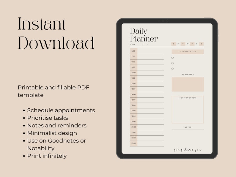 Digital Daily Planner Printable Instant Download - Etsy