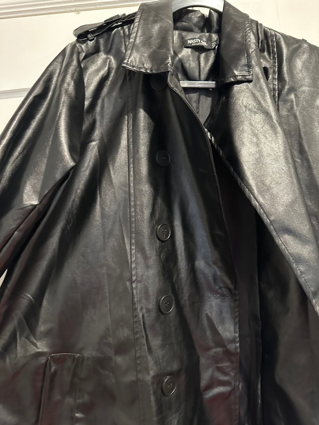 Nasty Gal Pleather Trench Coat in Black. - Etsy