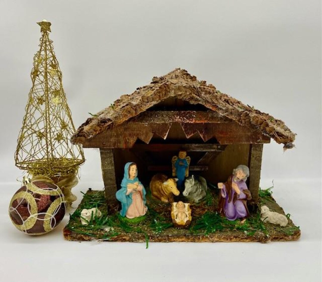 Vintage 1950s Nativity Set Italian fontanini Wooden Manger/créche With ...