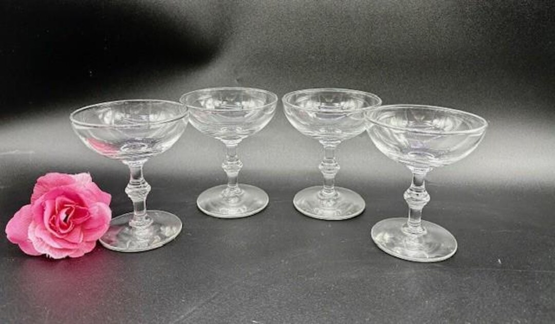 Vintage Coupe Champagne Glasses Set of 4 - C.1950s Libbey Georgian Pattern - Mid Century ...