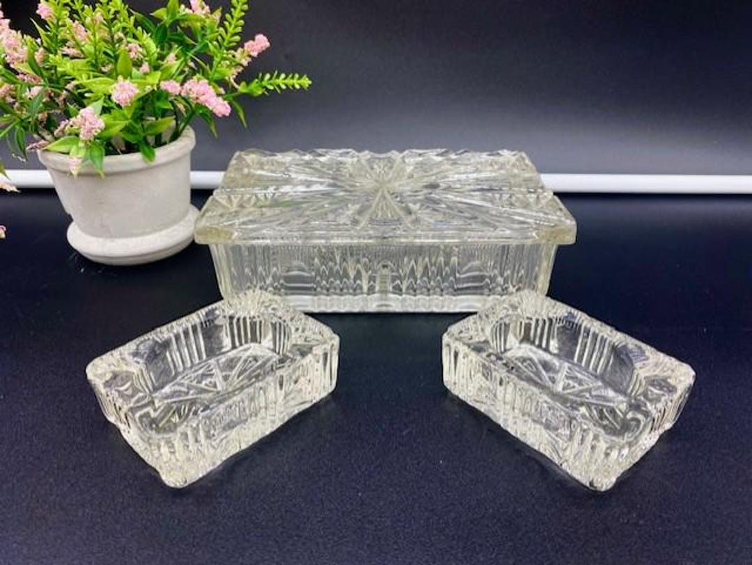 Vintage Cigarette Box With Ashtrays Set of 3 C.1950s Colony Glass ...