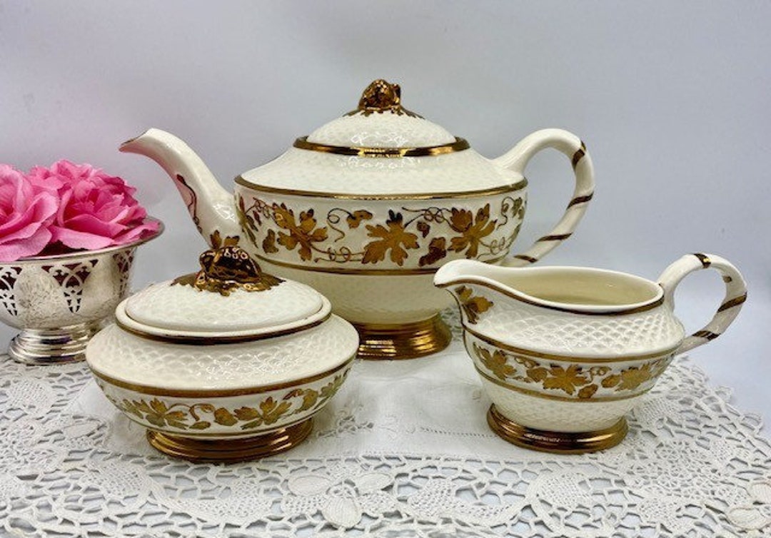 Vintage English Teapot Set With Cream and Covered Sugar Bowl - Wade ...