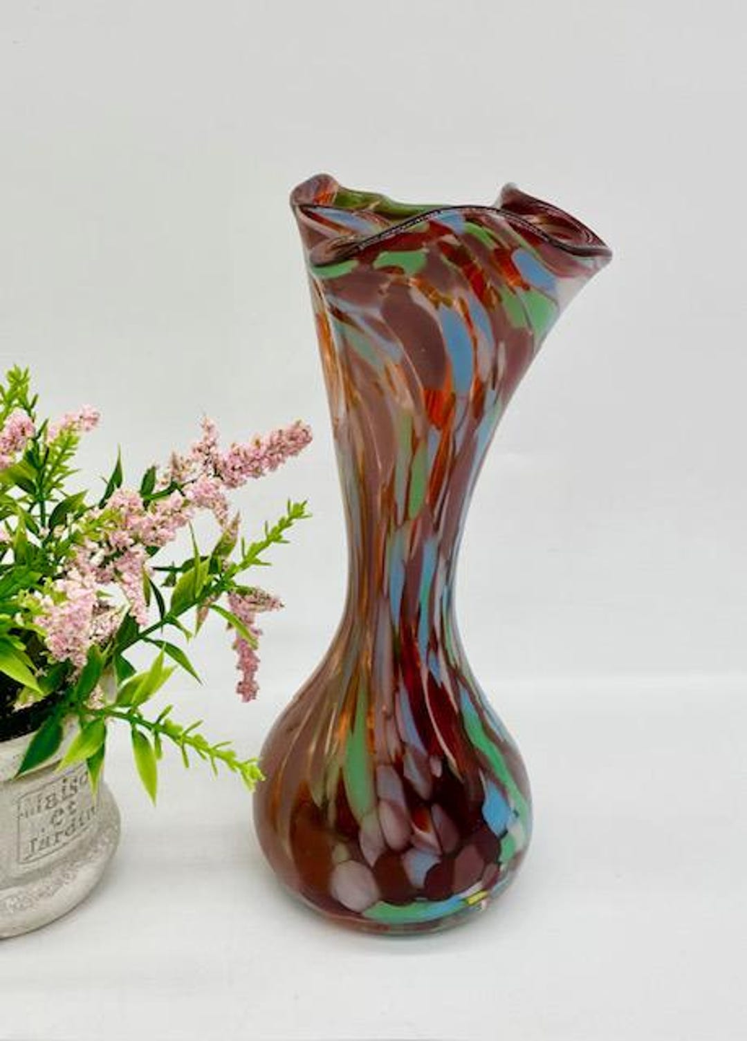 Vintage End of Day / Splatter Glass Vase C.1930s Bud Vase Blown Glass ...