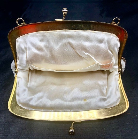1960s White Beaded Rhinestone Kiss-lock Evening Bag w… - Gem