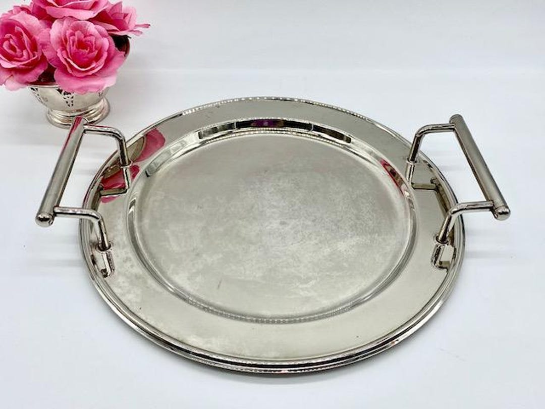 Vintage Silver Plate Butlers Tray C.1960s/1970s Round With Raised ...