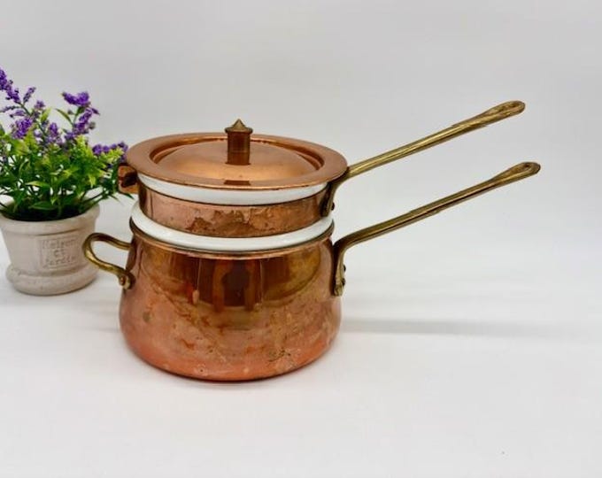 Vintage Copper "bain Marie" / Double Boiler Pot W. Porcelain Insert ...