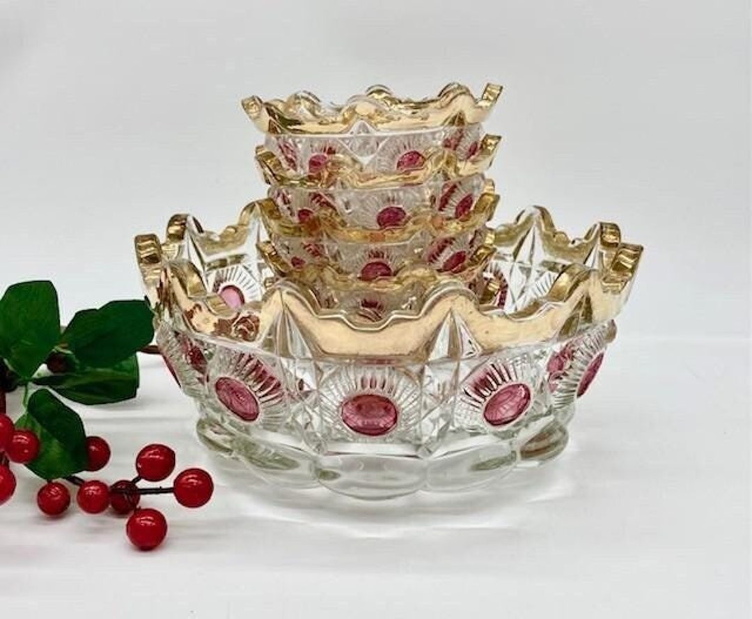 Antique EAPG Berry Bowl Set of 7 C.1909 United States Glass Co Newport ...