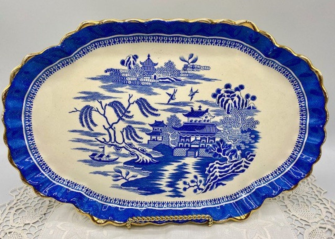 Antique Spode/copeland Blue Transferware Platter C.1880s Mandarin Blue ...