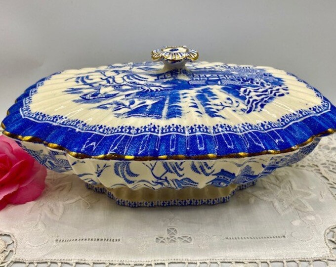 Antique Rare Copeland/spode Blue Transferware Covered Vegetable Dish ...