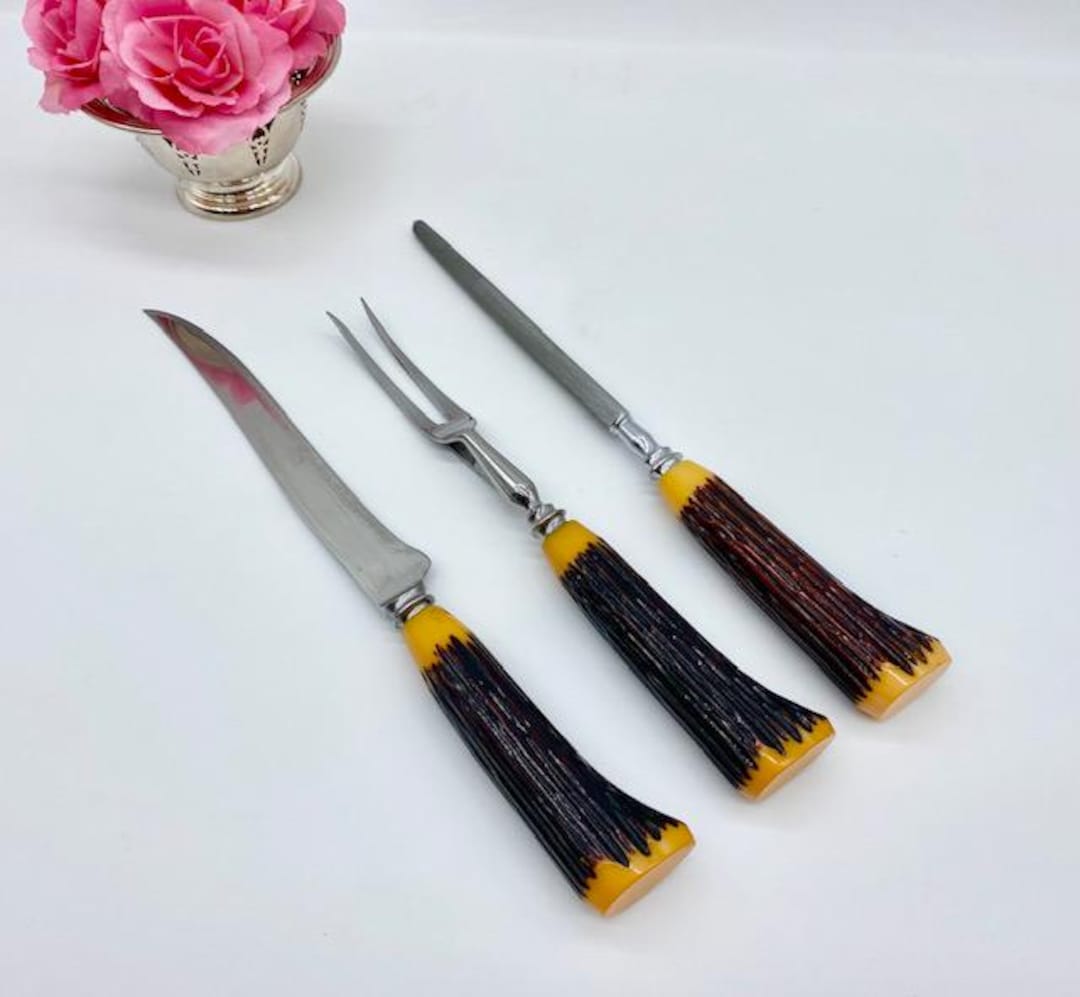 Vintage Antler Handled Meat Carving Set 3 Pieces - C.1960s King Karver ...
