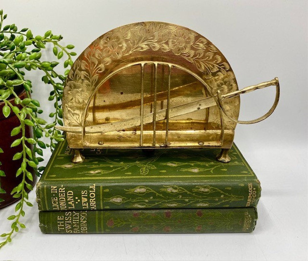 Vintage 1950s Brass Letter Holder With Sword Letter Opener / Brass ...