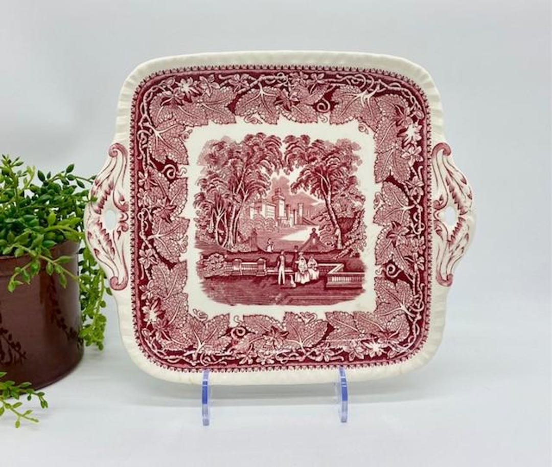 Vintage Masons Vista Pink Cake/sandwich Serving Plate Red Transferware ...