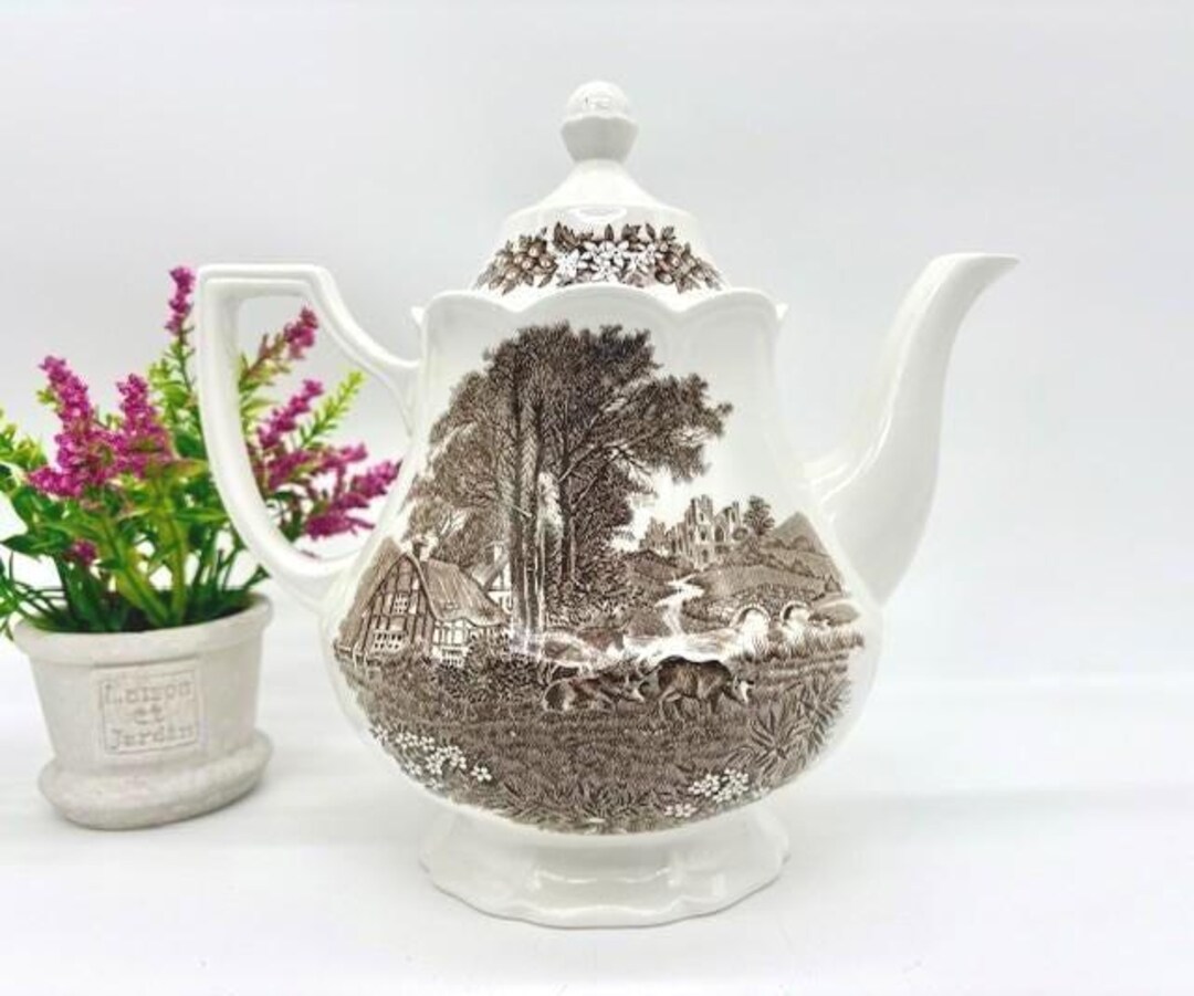 Vintage Romantic England Brown Transferware Teapot C.1960s J&G Meakin 5 ...