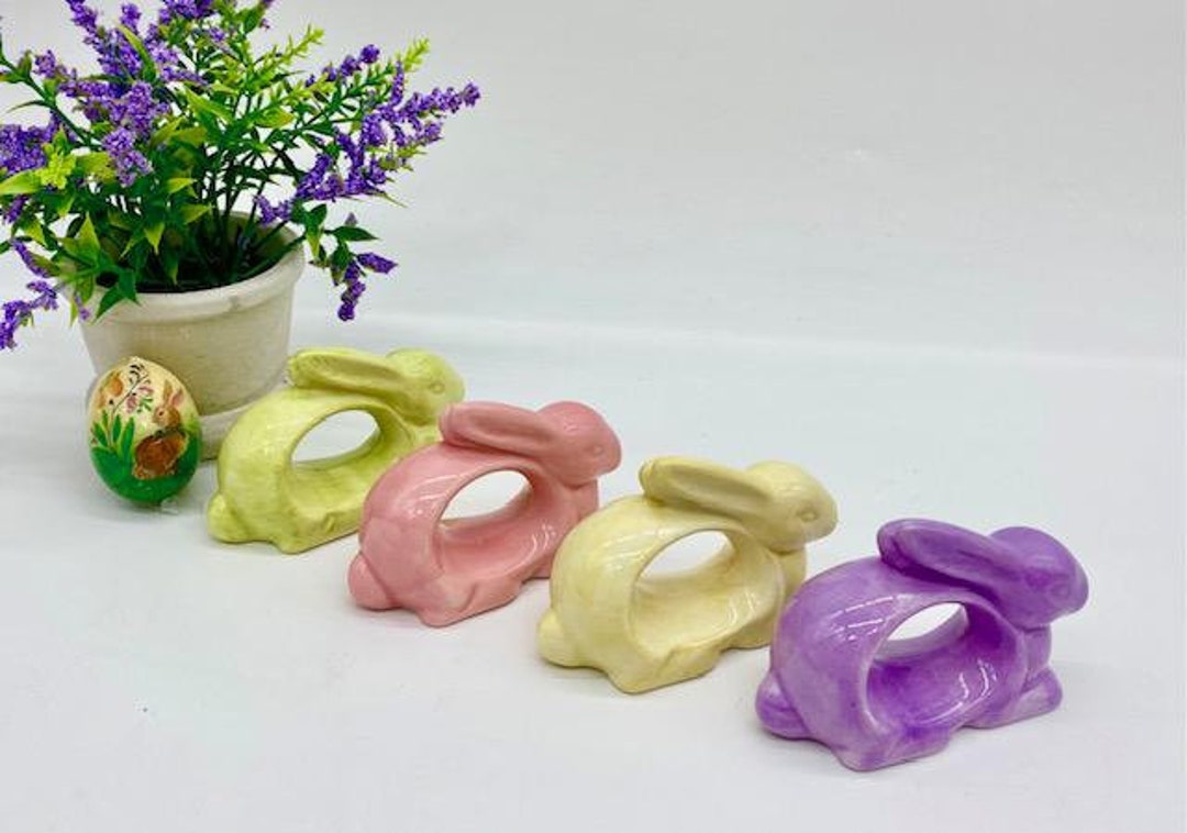 Vintage Bunny Rabbit Napkin Rings Set of 4 C.1990s Pastel Colored ...