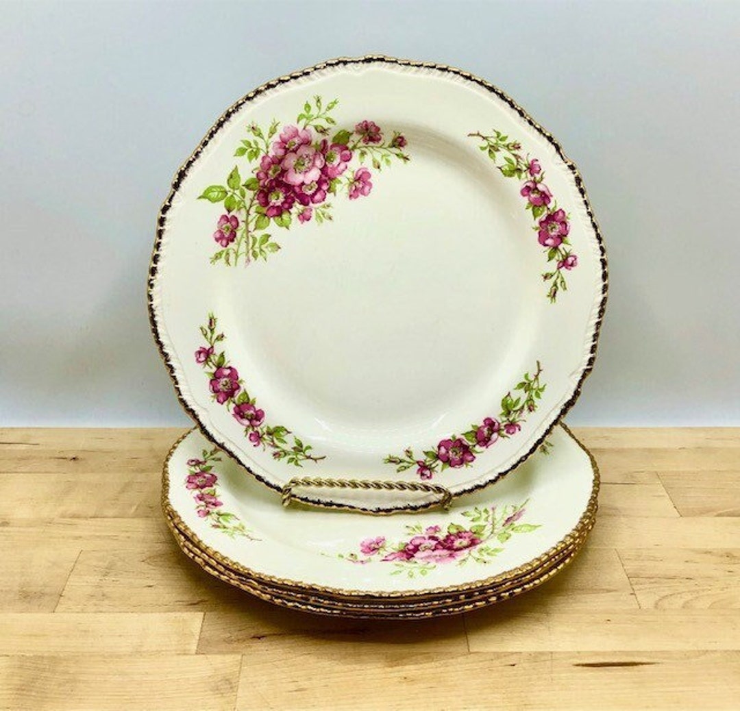 1930s Set of 4 Dinner Plates Vintage Wood and Sons Woodsware Pink ...