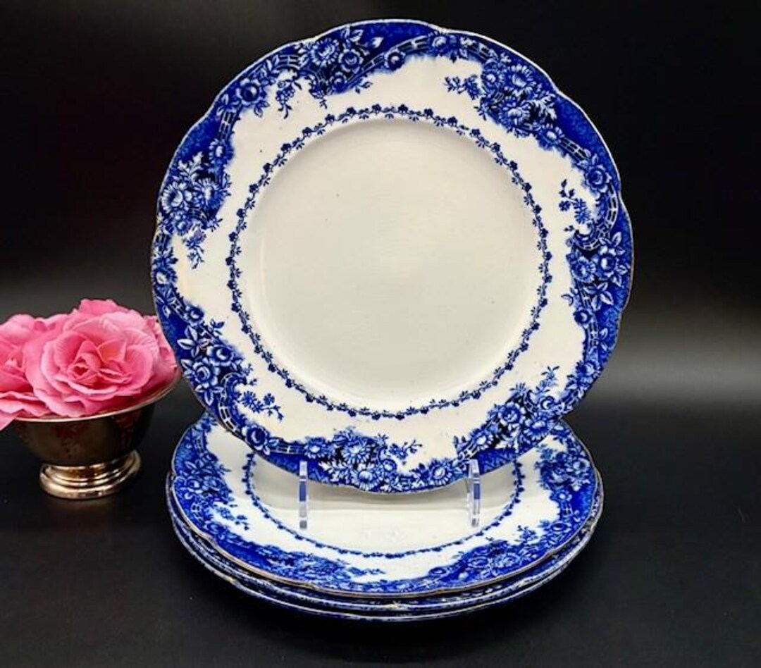 Antique Flow Blue Transferware Dinner Plates Set of 4 C.1880s George ...