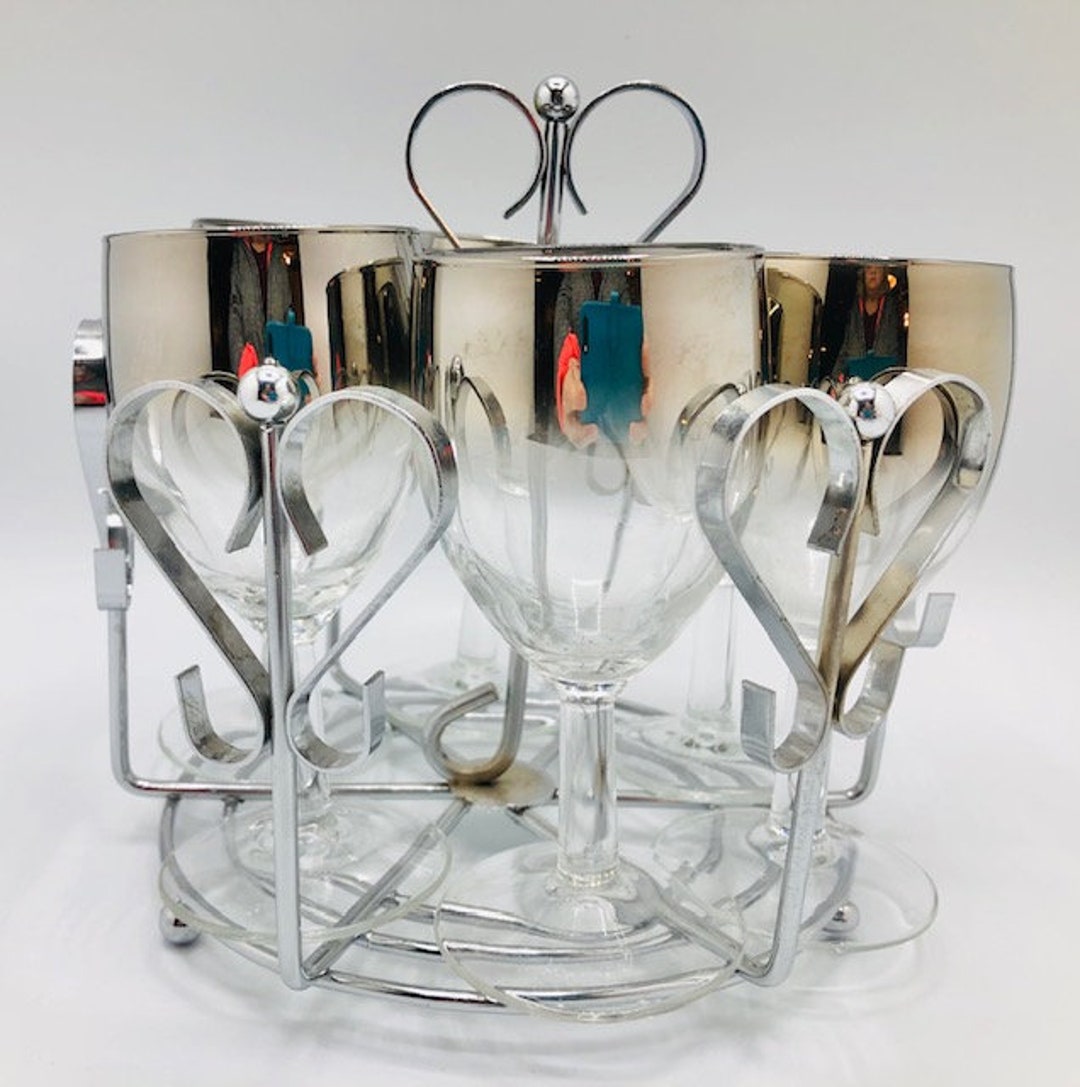 Vintage French Wine Glasses and Caddy Set of 6 C.1960s Dorothy Thorpe ...