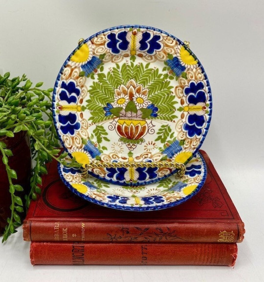 Antique 1900 Tichelaar Makkum Polychrome Plates Set of 2 Hand Painted ...
