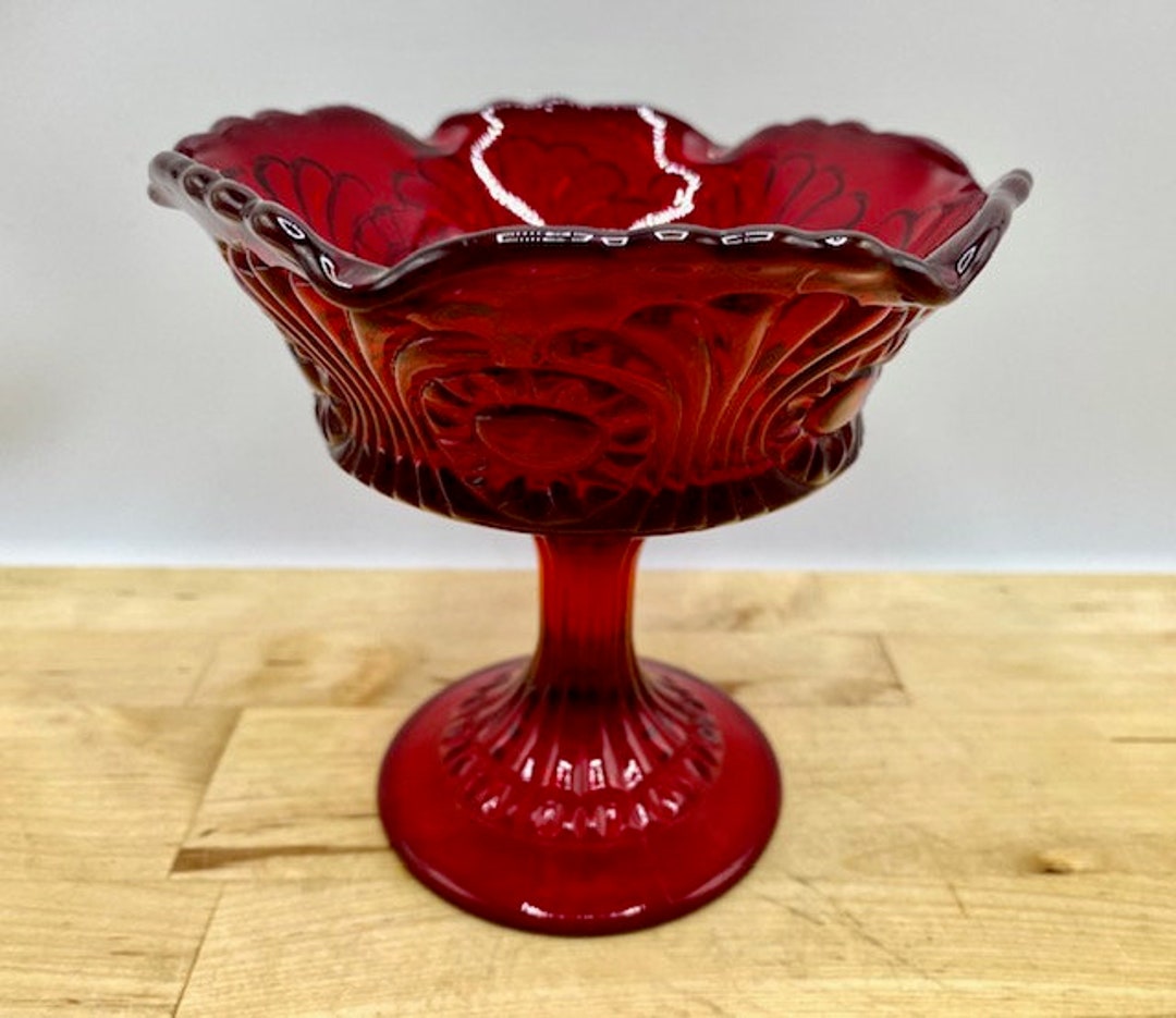 Vintage Fenton Art Glass Pedestal Dish C.1970s Ruby Red Compote - Made ...