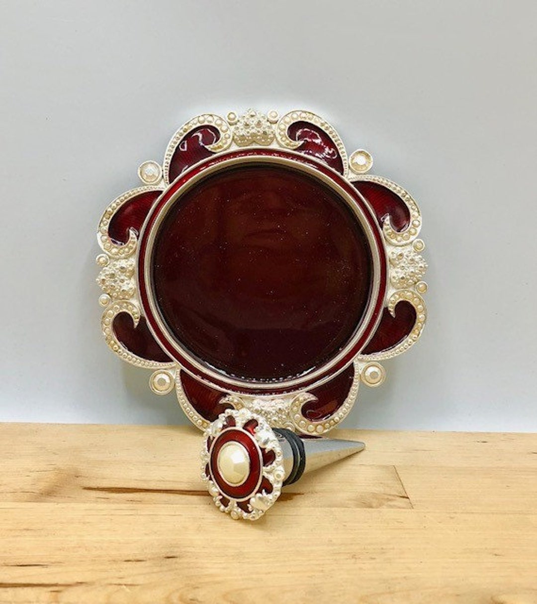 Vintage Wine Bottle Coaster Stopper Bombay Company Scarlett Enamel ...