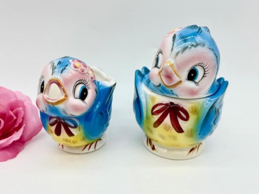 Vintage Lefton Bluebird Cream and Sugar Set C.1950s Mid Century ...