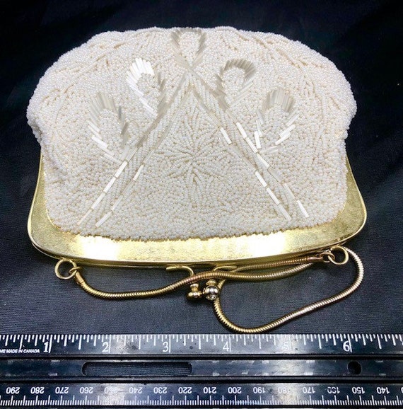 1960s White Beaded Rhinestone Kiss-lock Evening Bag w… - Gem