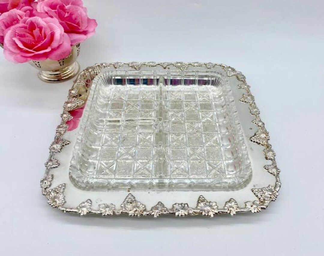 Vintage Silver Plate & Cut Glass Condiment Tray – Wm. A. Rogers, 1940s ...