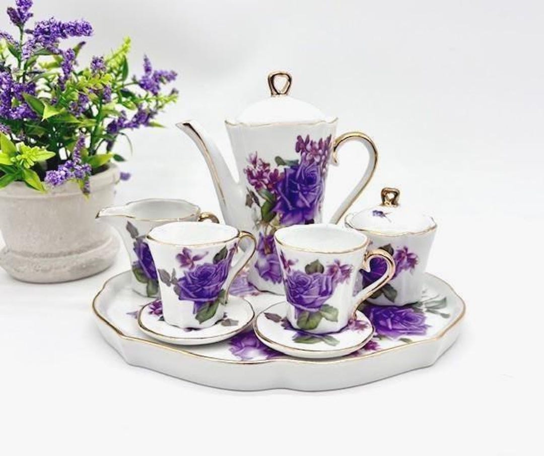 Vintage Miniature Porcelain Tea Service Set - 10 Piece C. 1980s Adeline ...