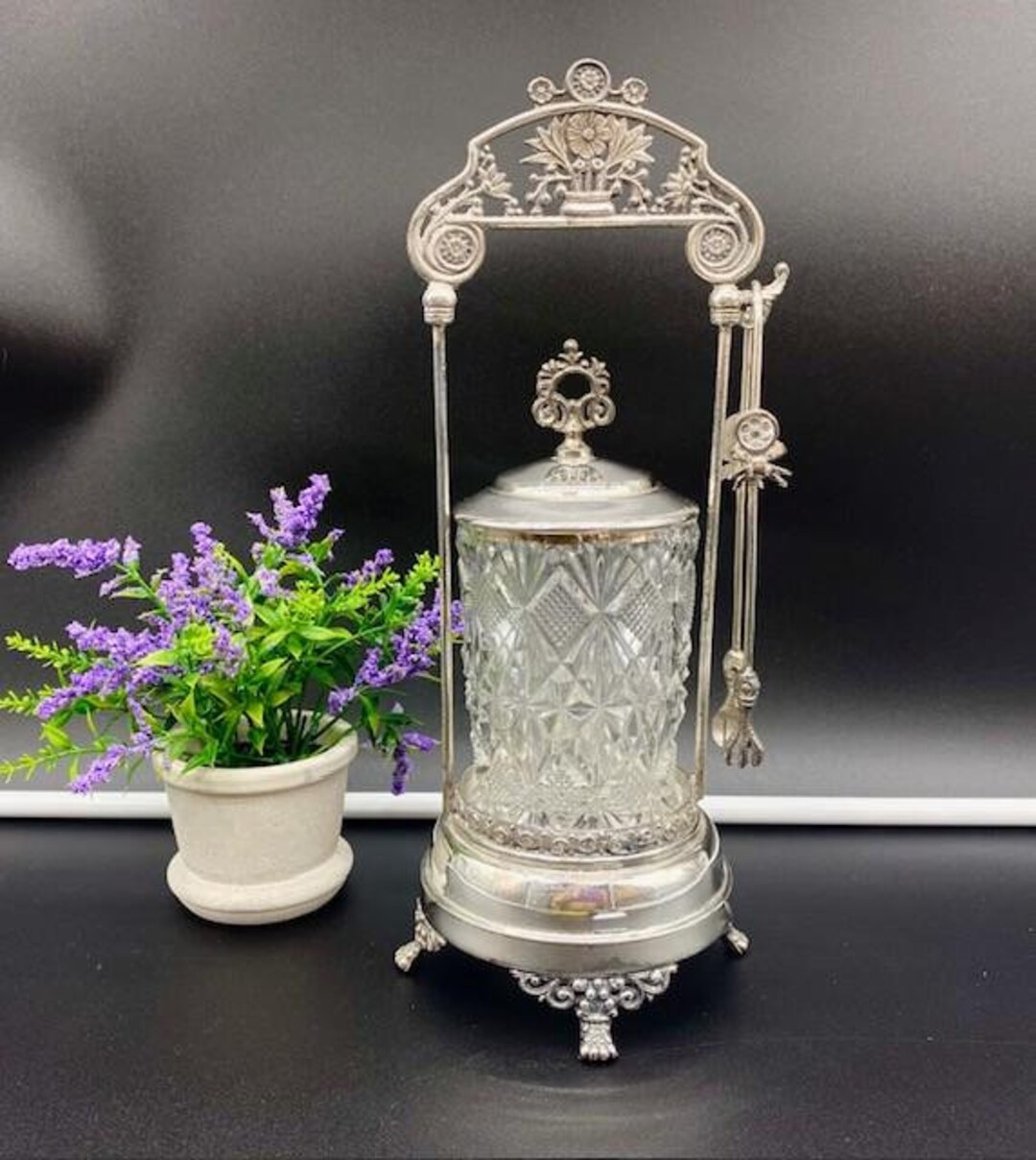 Antique Silver Pickle Castor C.1800s Pressed Patterned Victorian Glass ...