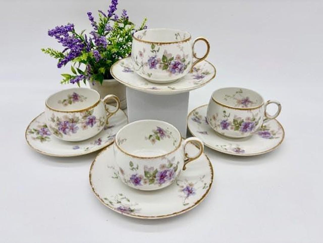 Antique Limoges Tea Cups and Saucers Set of 4 C.1900s CF Haviland / GOA ...