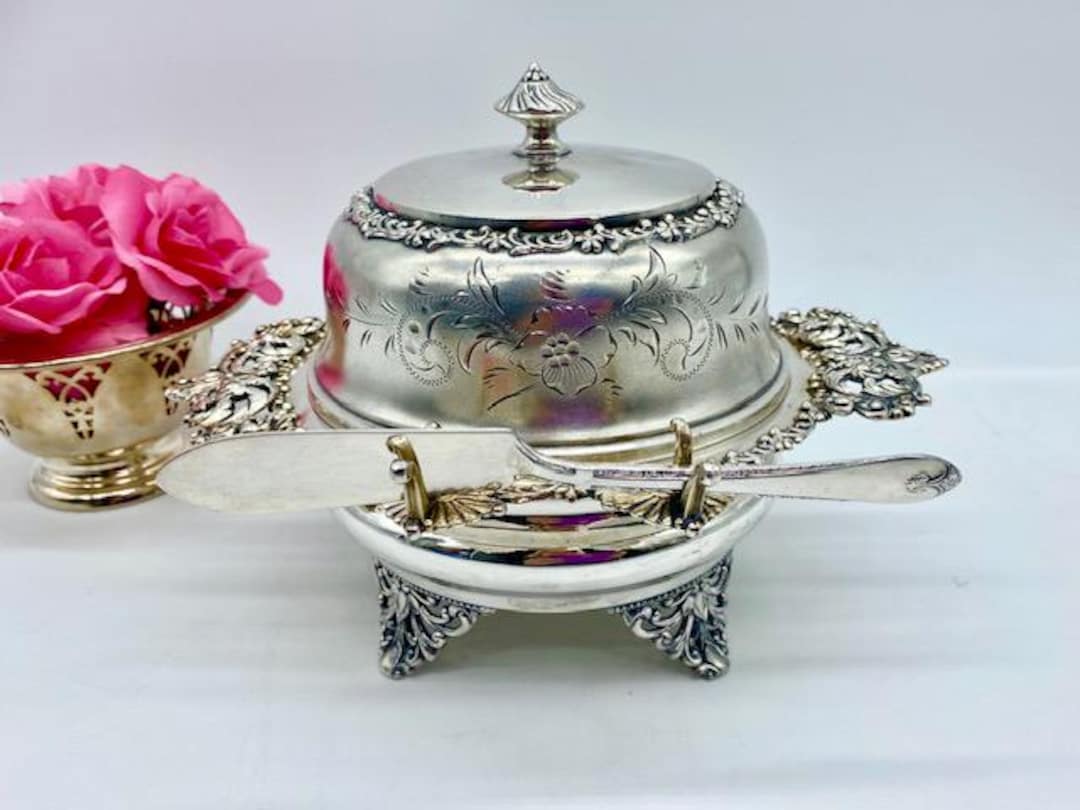 Antique Silver Butter Dish With Dome Lid and Butter Knife C.1880s ...