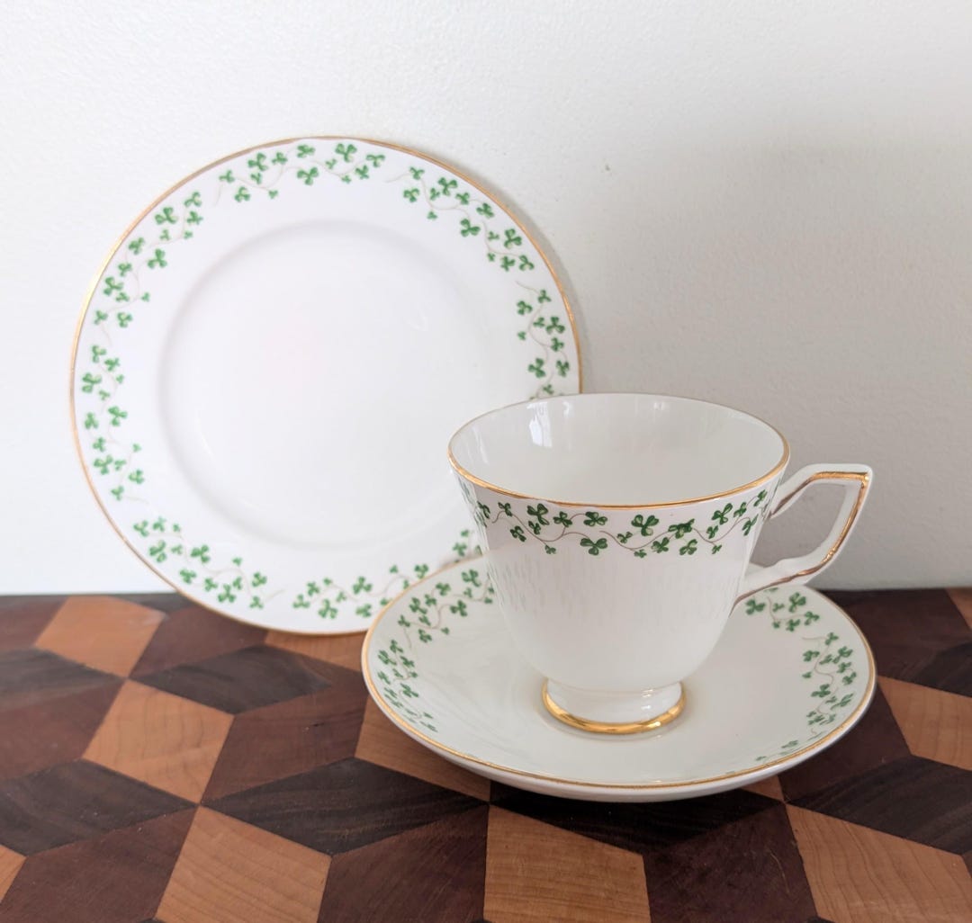 Royal Tara Shamrock 3-pc Teacup, Saucer & Bread Plate Bone China Made ...