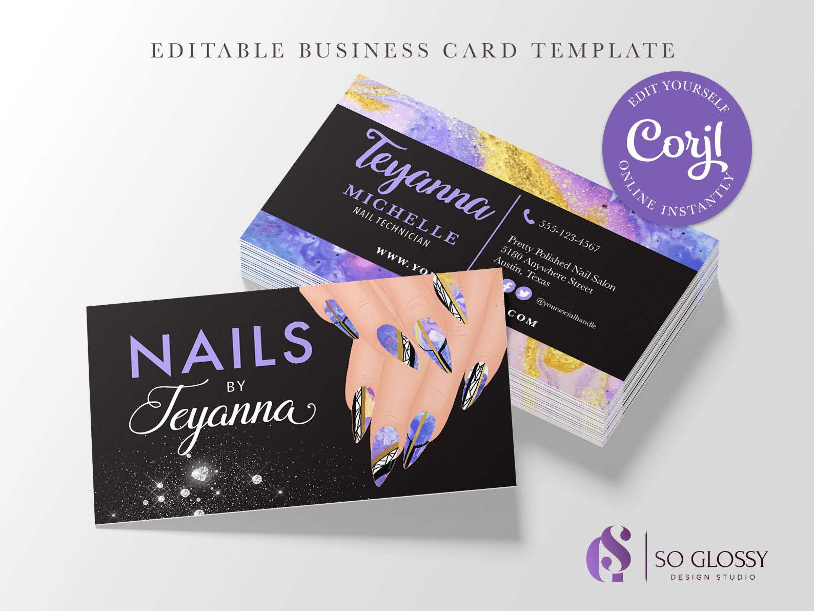 EDITABLE Business Card Nail Artist Business Card Beauty - Etsy