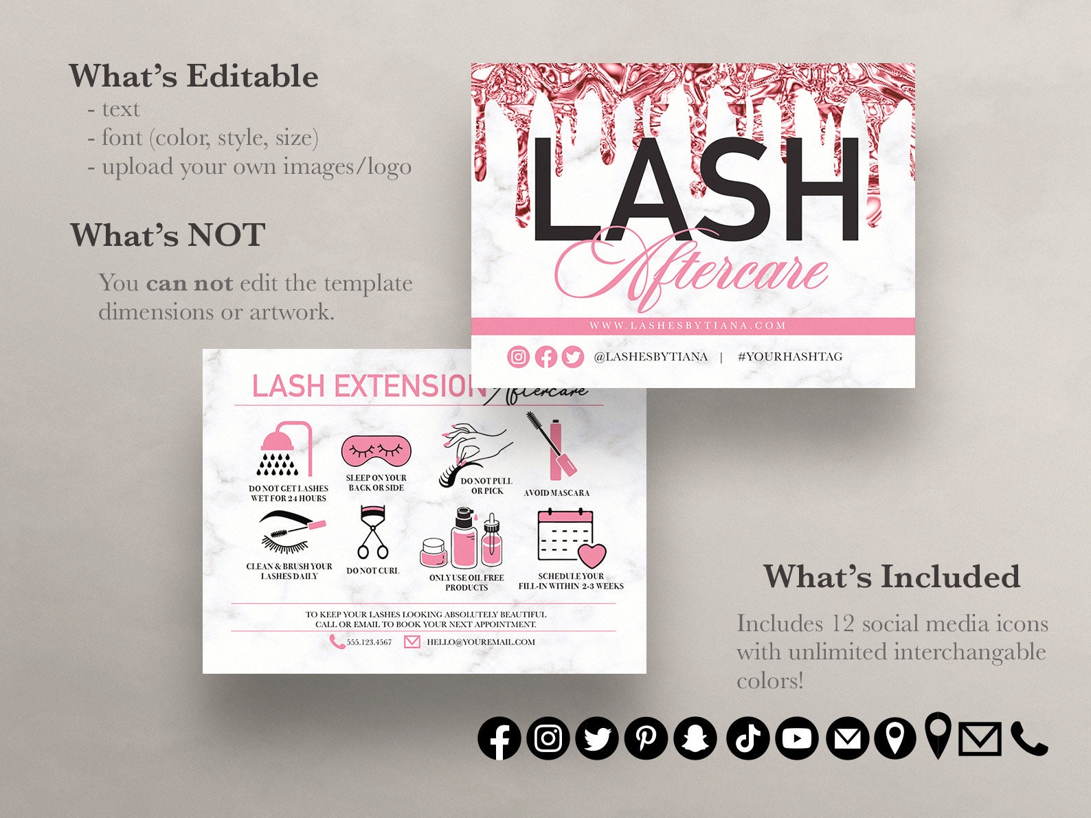 EDITABLE Lash Extension Aftercare Card, Eyelash Extensions, Eyelashes ...