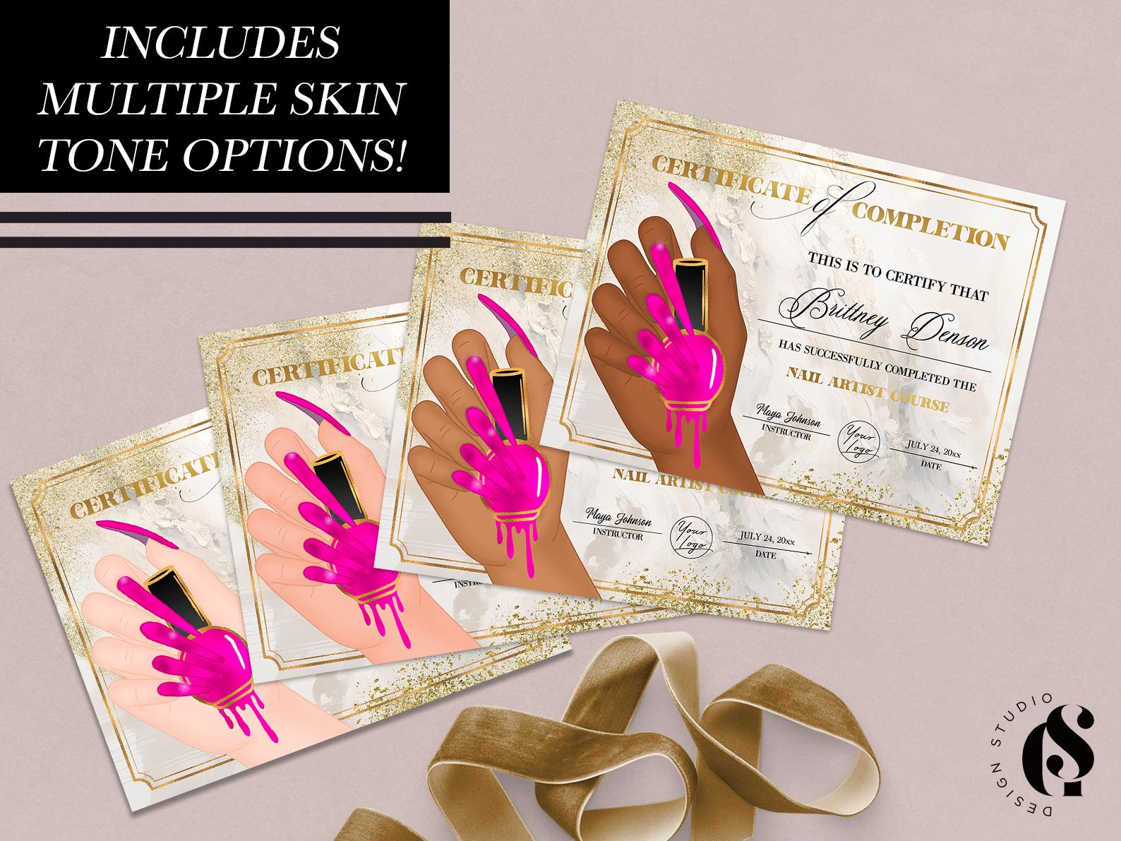 EDITABLE Certificate of Completion, Nail Technician, Pink Nails ...