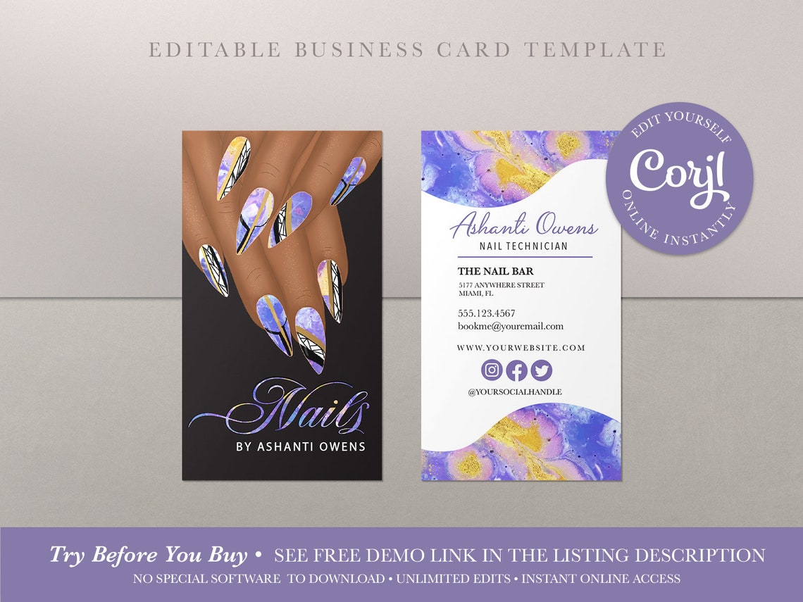 EDITABLE Business Card, Nail Artist Business Card, Beauty Business ...