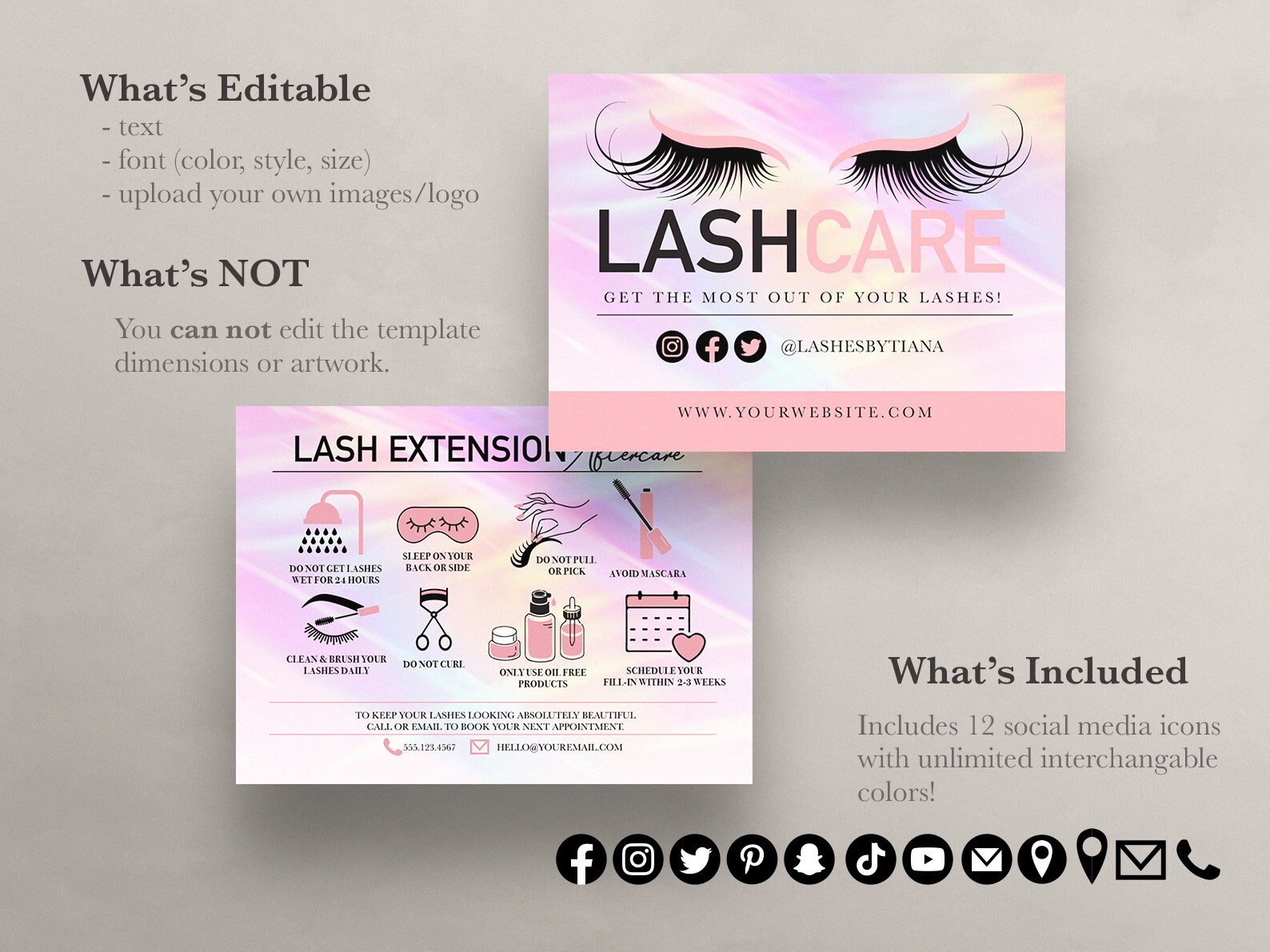 EDITABLE Lash Extension Aftercare Card, Eyelash Extensions, Eyelashes ...